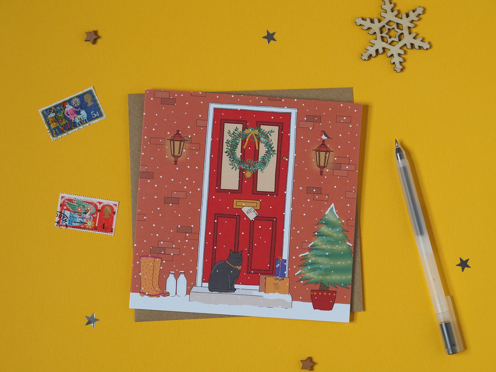 Christmas Door Christmas Card - Helena Carrington